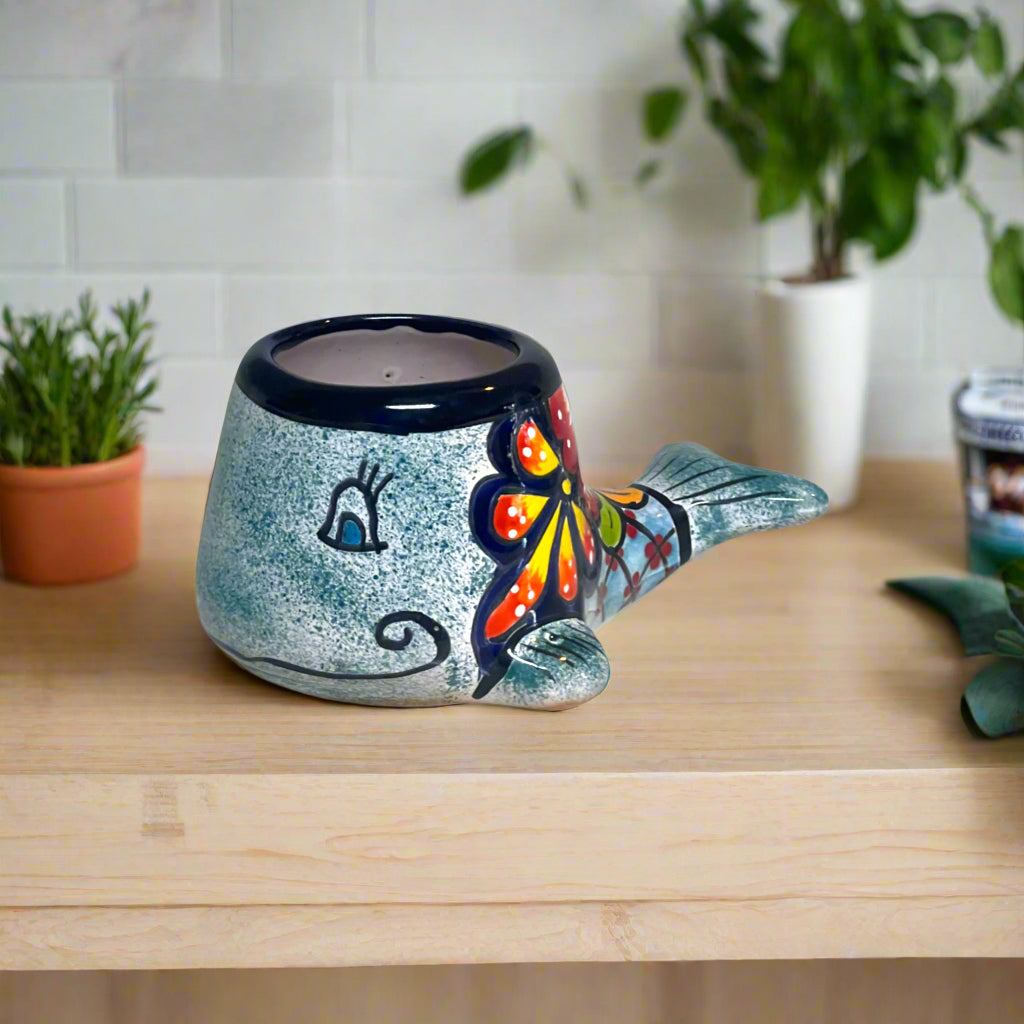 Talavera Whale Planter – Colorful Handmade Ceramic Pot