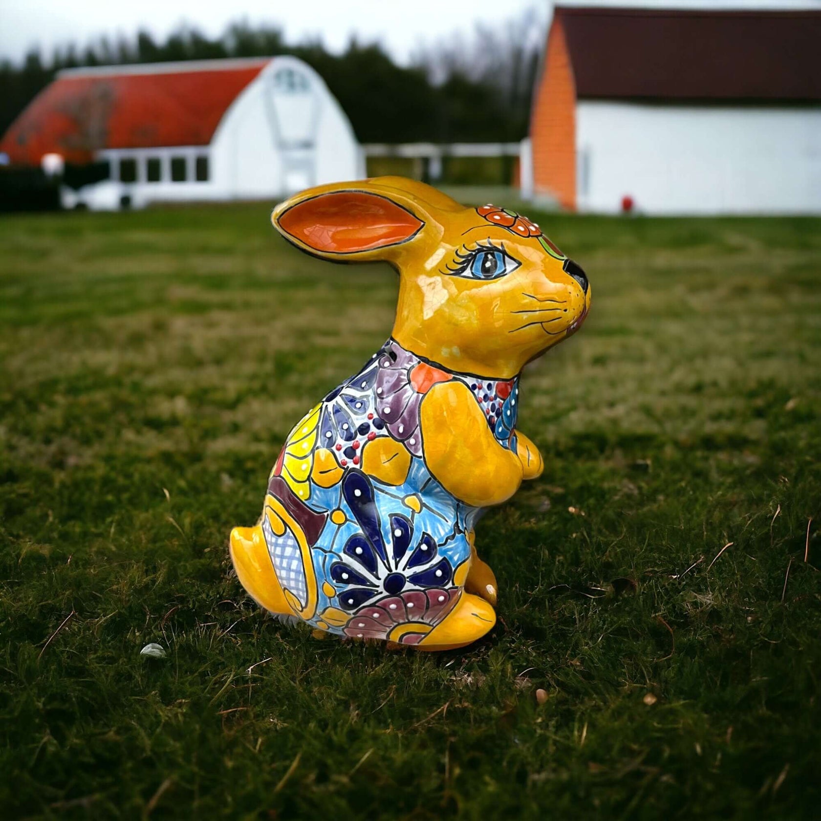Talavera Bunny Statue – Hand-Painted Mexican Rabbit Decor