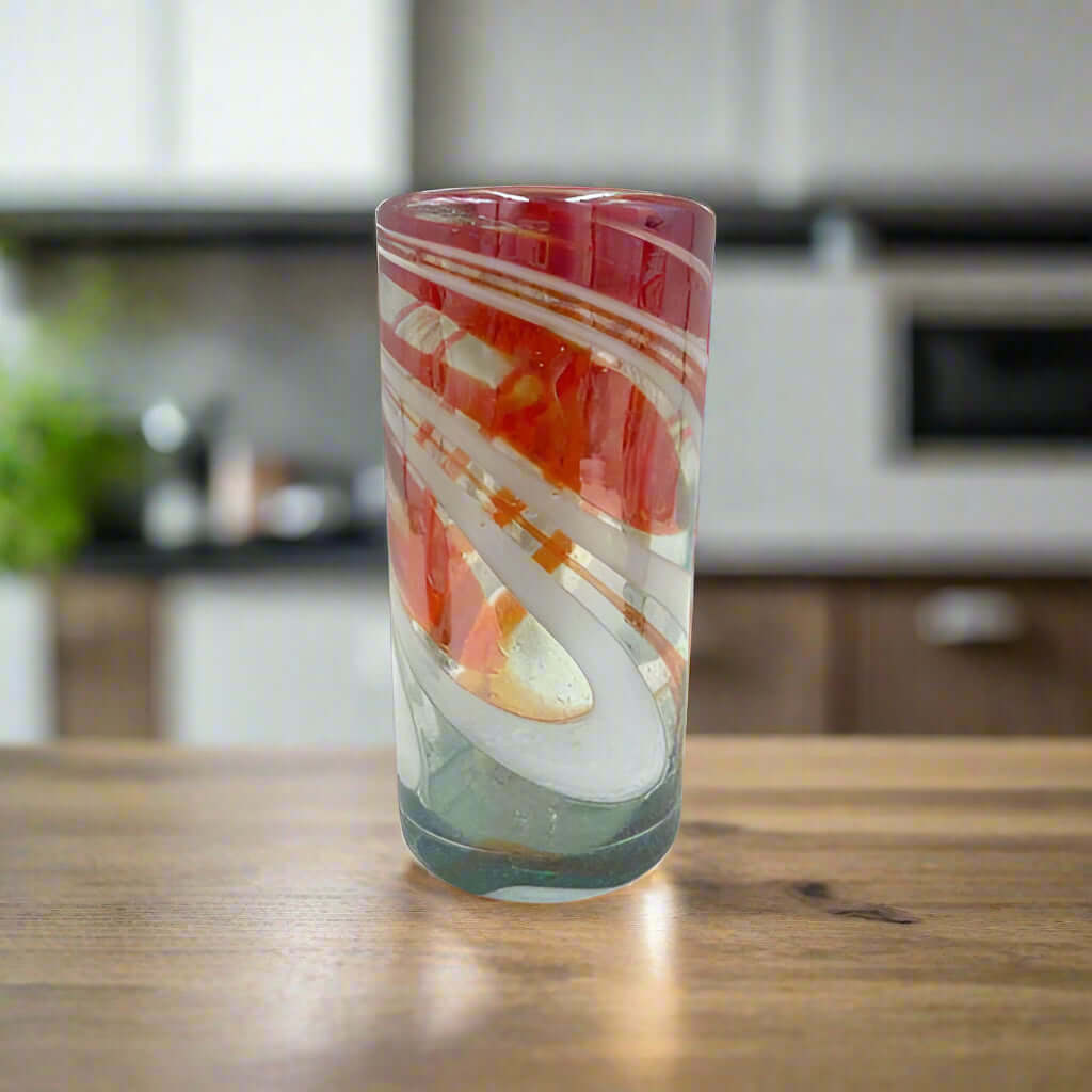 Hand-Blown Candy Cane Tumbler Red & White Festive Glass