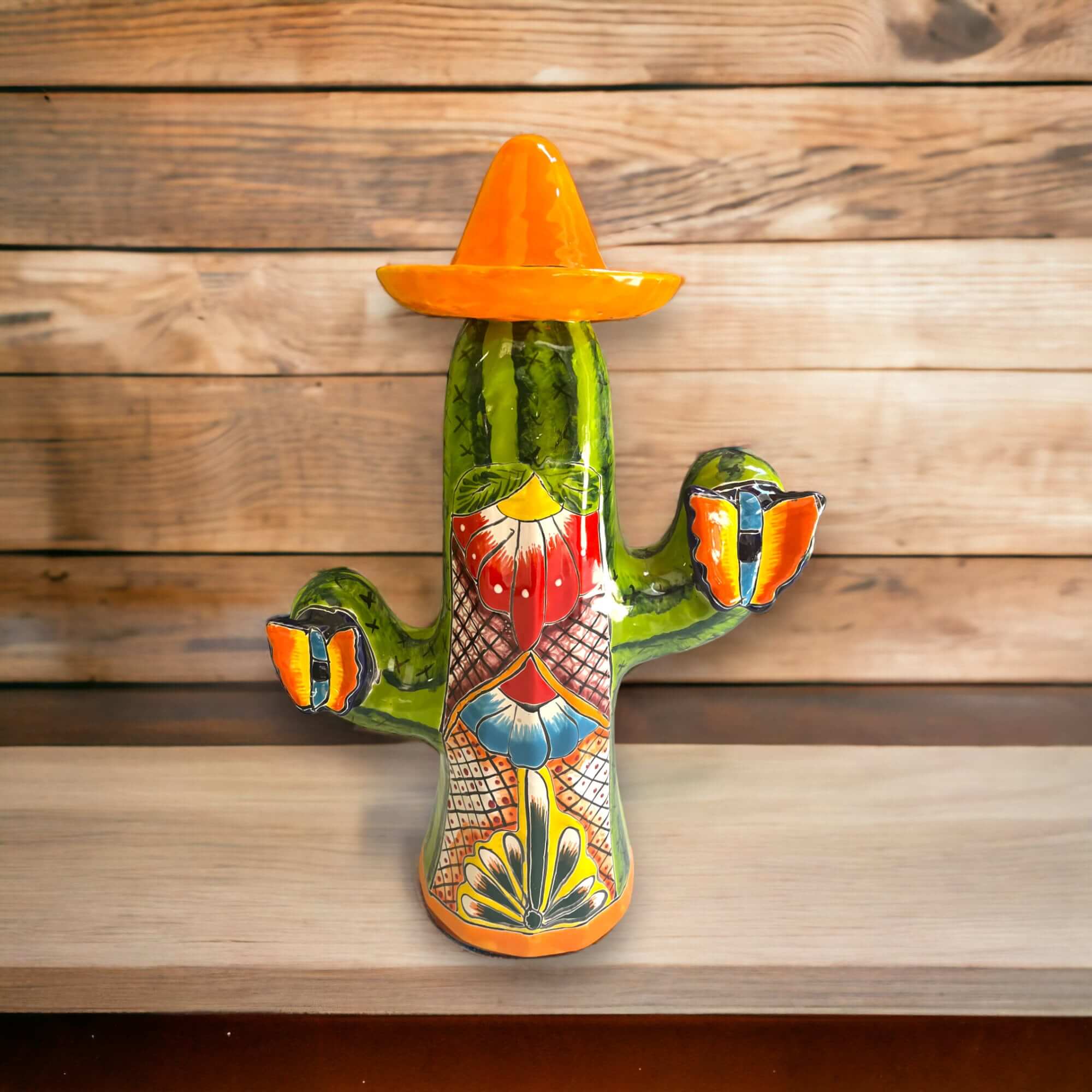 Talavera Cactus Statue - Vibrant Mexican Art