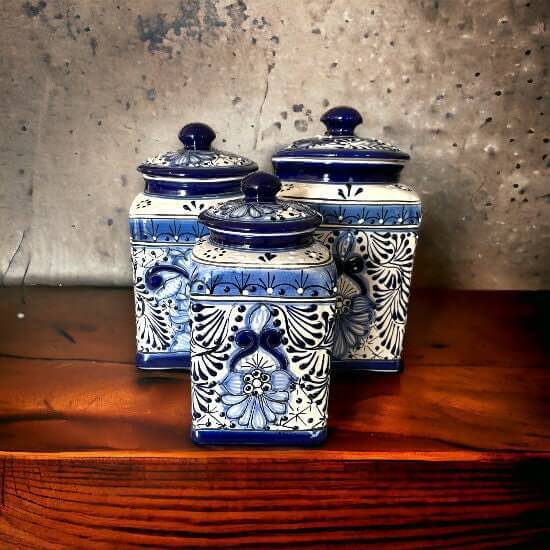 Handmade Blue Canister Set | Colorful Mexican Talavera Pottery